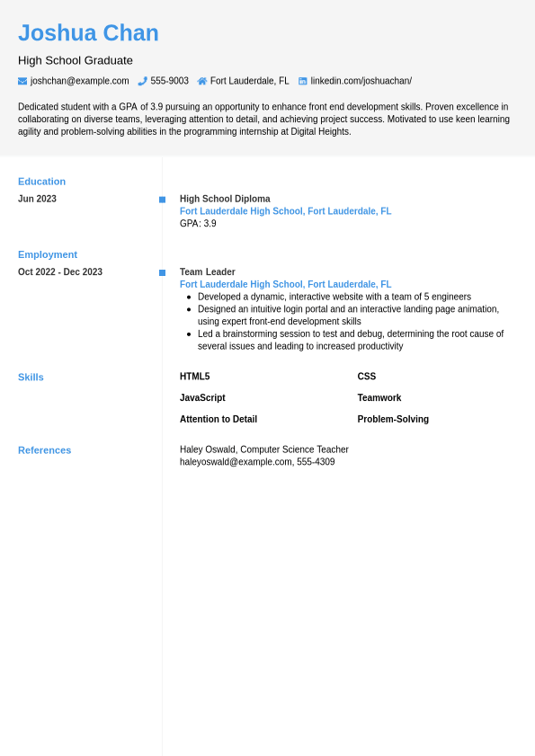 Student Resume Example - CVwizard