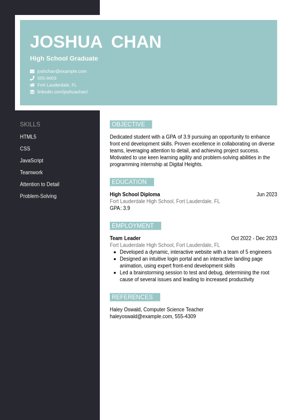 Student Resume Example - CVwizard