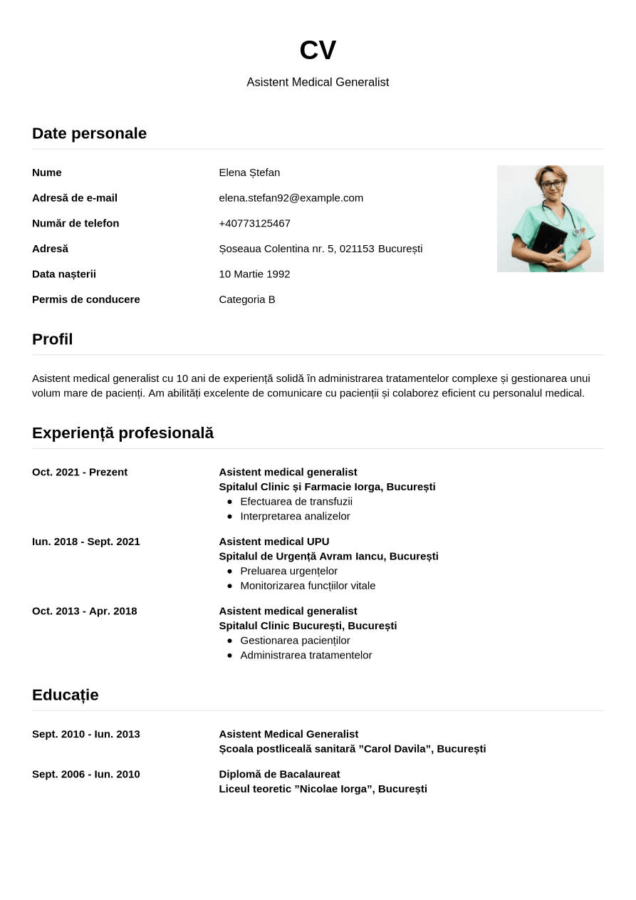 Exemple de CV-uri de asistent medical - CVwizard