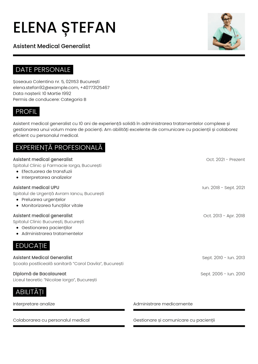 Exemple de CV-uri de asistent medical - CVwizard