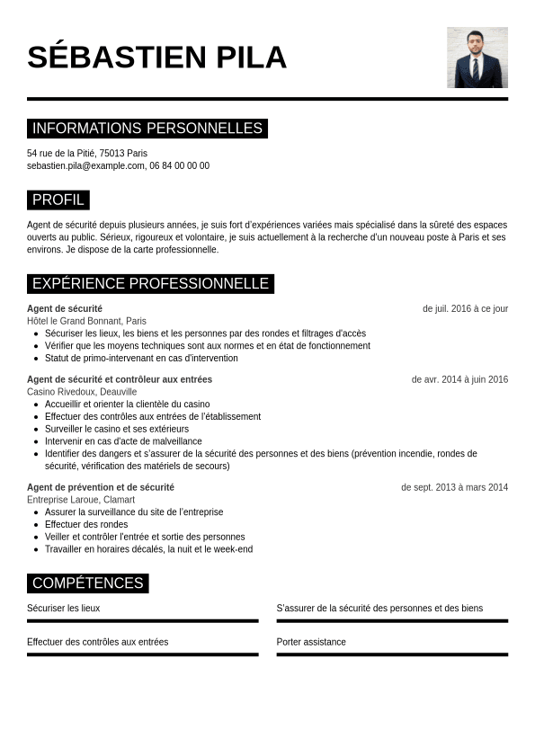 Exemple de CV agent de sécurité - CVwizard
