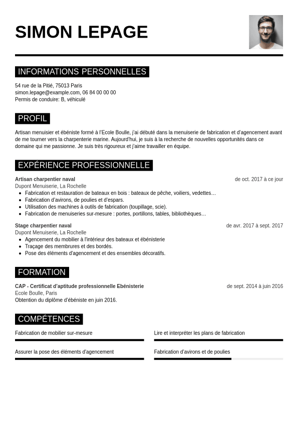 Exemple de CV menuisier - CVwizard