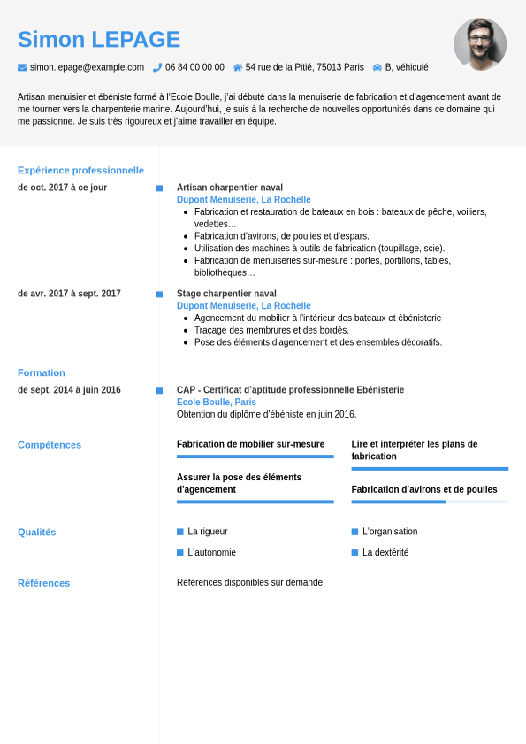 Exemple de CV menuisier - CVwizard