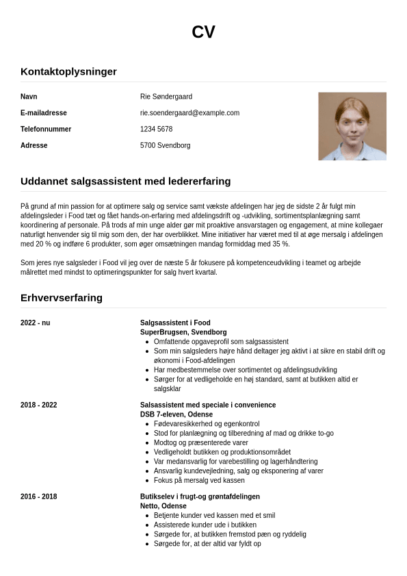 Salgsassistent CV-eksempel - CVwizard