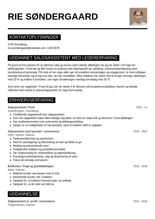 Salgsassistent CV-eksempel - CVwizard