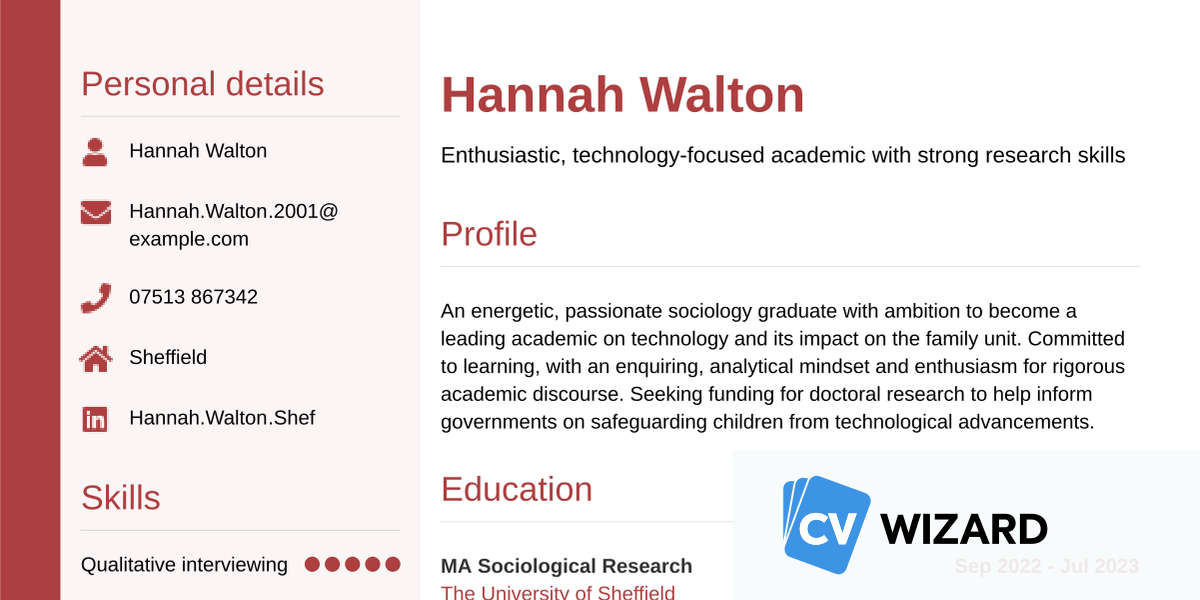 Graduate Student CV Example - CVwizard