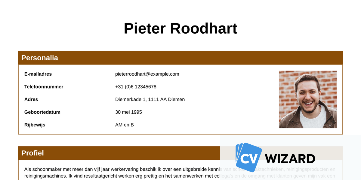 CV voorbeeld schoonmaakster / schoonmaker - CVwizard
