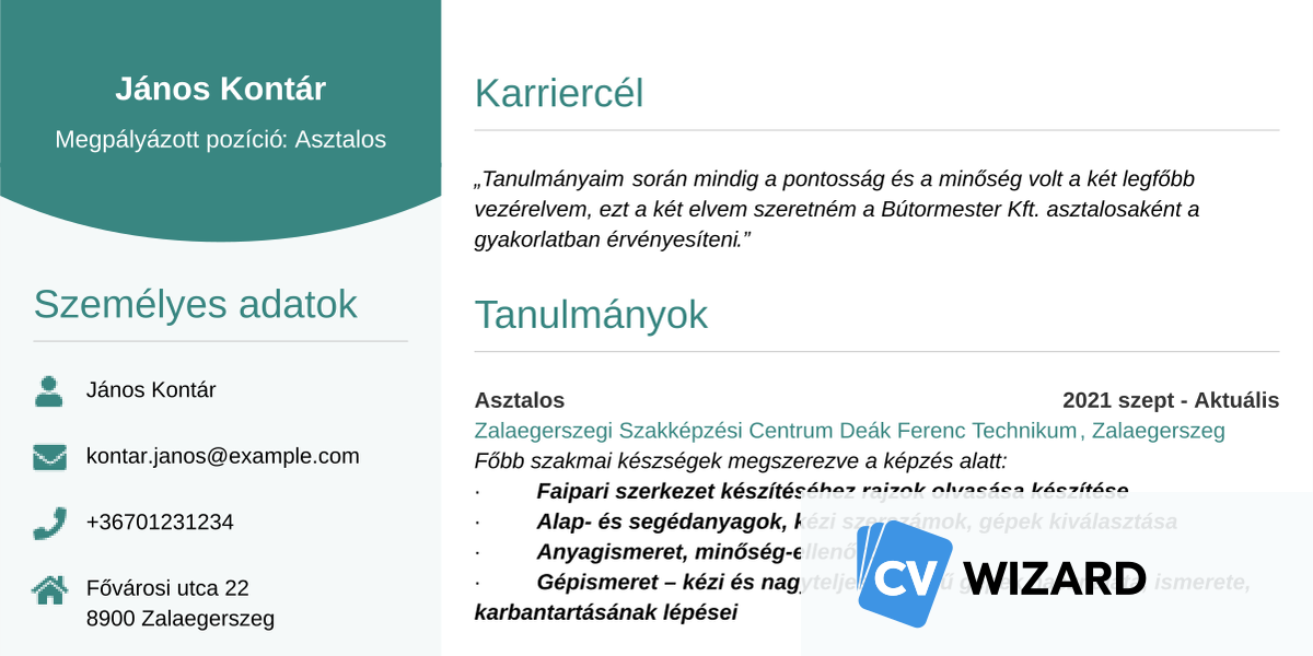 Középiskolás CV minta - CVwizard