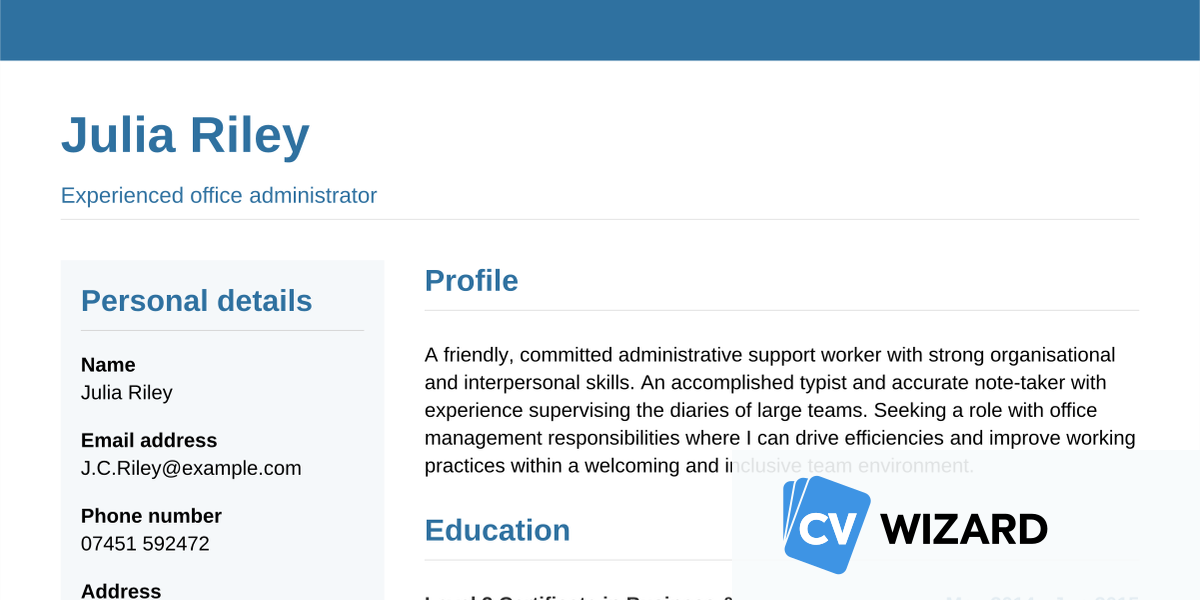 Administrator CV Example - CVwizard