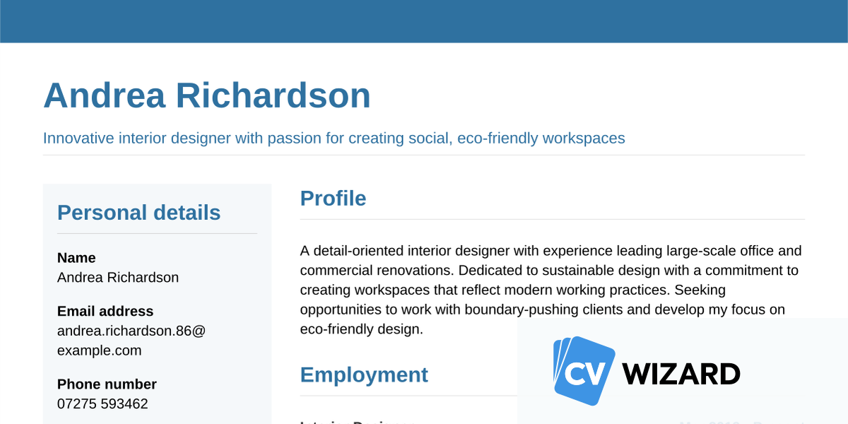 Interior Designer CV Example - CVwizard