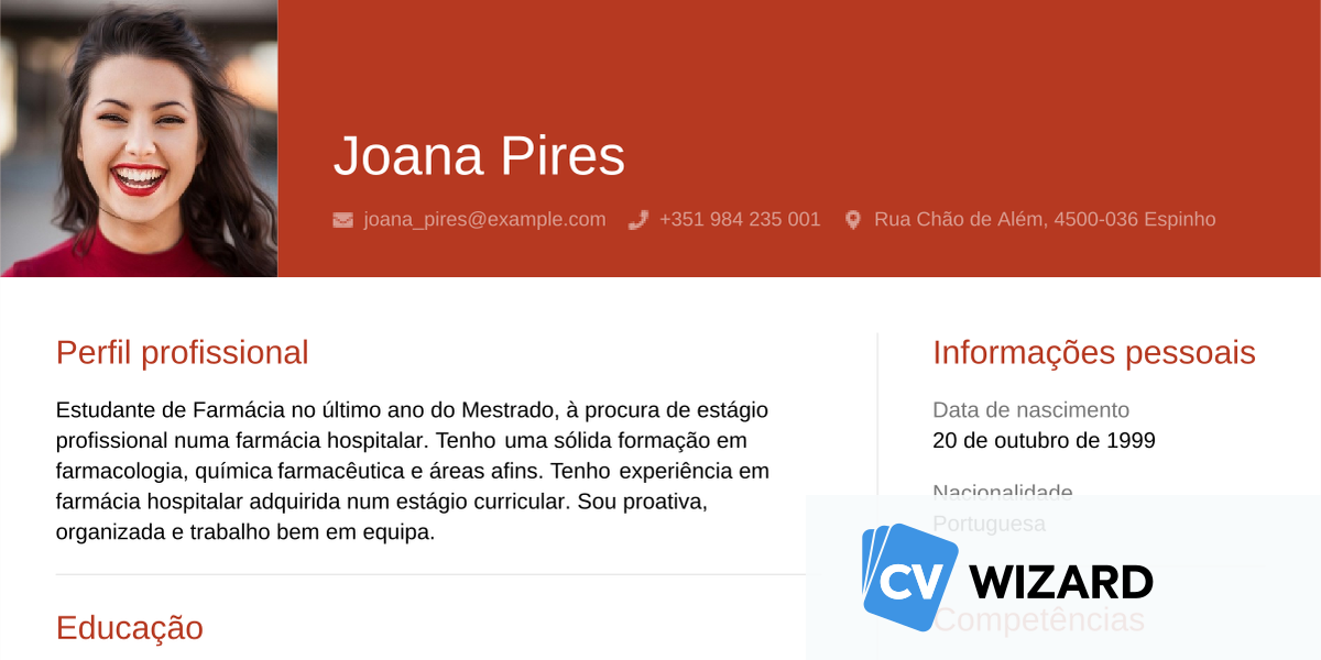 Exemplo de curriculum vitae para estudante - CVwizard