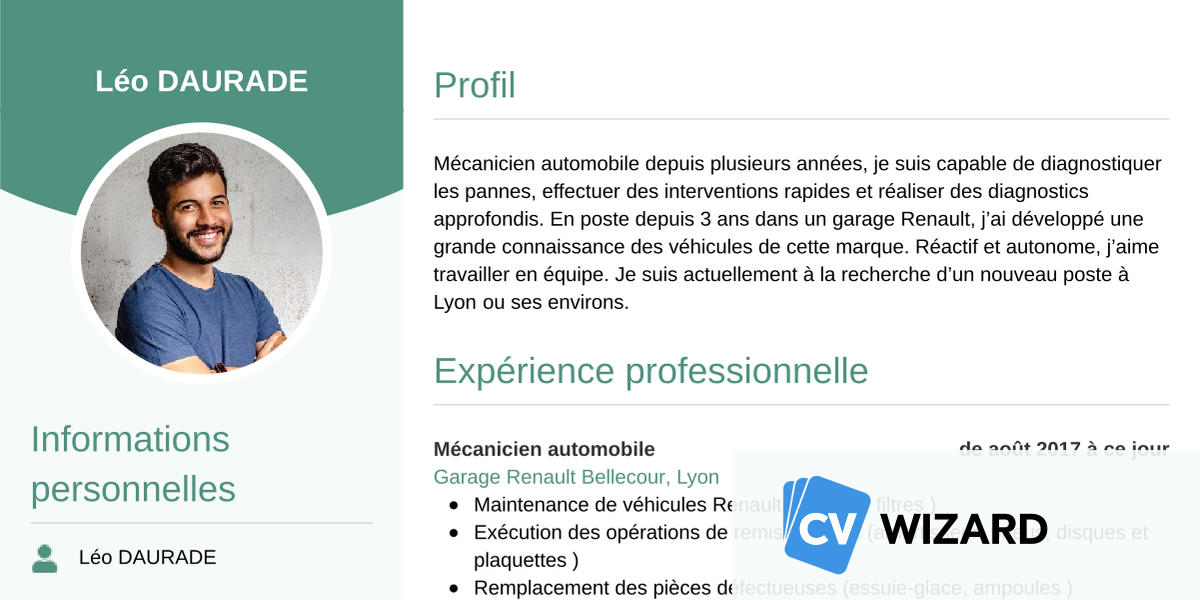 Exemple de CV mécanicien auto - CVwizard