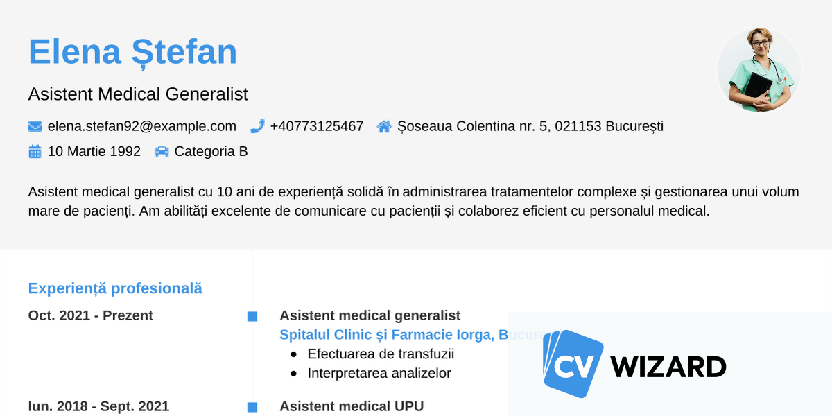 Exemple de CV-uri de asistent medical - CVwizard