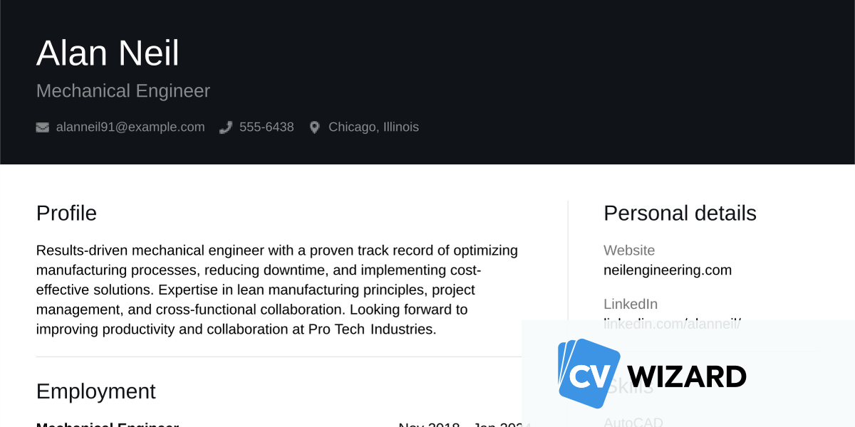 Engineer Resume Example - CVwizard