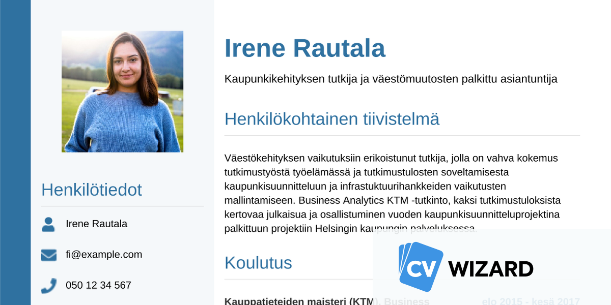 Tutkijan CV esimerkki 2025 - CVwizard