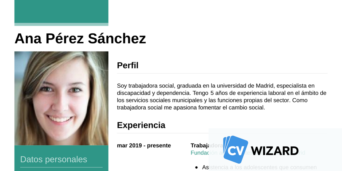 Trabajadora social CV: Ejemplo de CV - CVwizard
