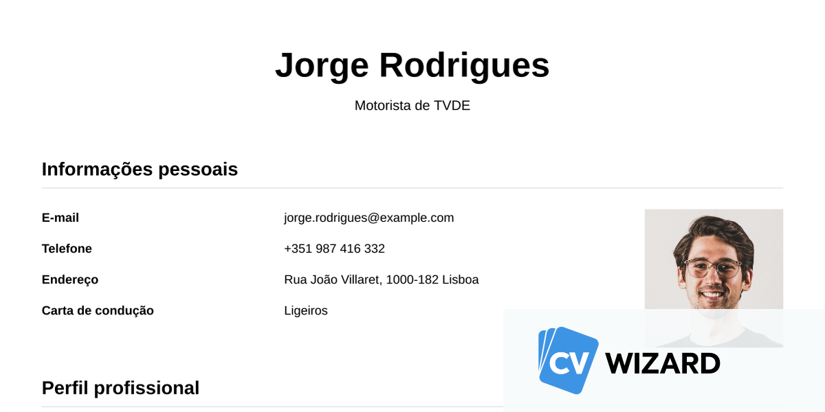 Curriculum vitae de motorista de pesados: exemplo - CVwizard