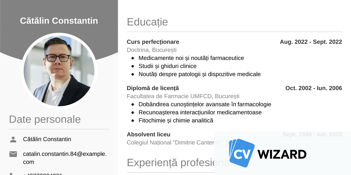 Exemplu de CV de Farmacist - CVwizard